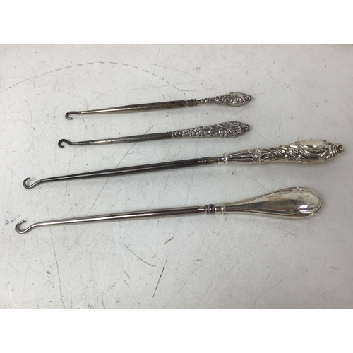 4x Sterling Sliver Handled Button Hooks
