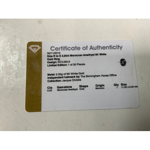 9ct White Gold Amethyst Single Stone Ring - 2.7gm - 11.5mm - Size S ...