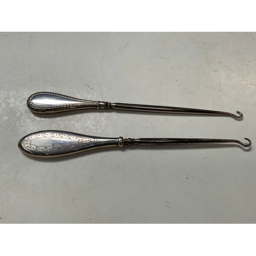 2x Silver Handled Button Hooks