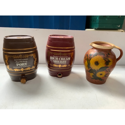 2x Ceramic Barrels and Jug