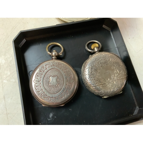2x Silver Pocket Watches and Watch Case