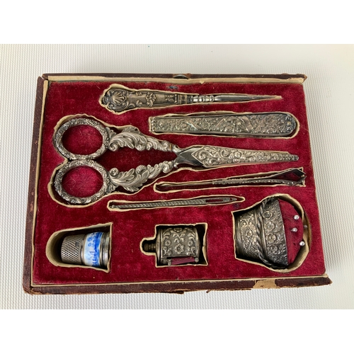 Antique 8 Piece 950 Silver Haberdashery Set in Fitted Case