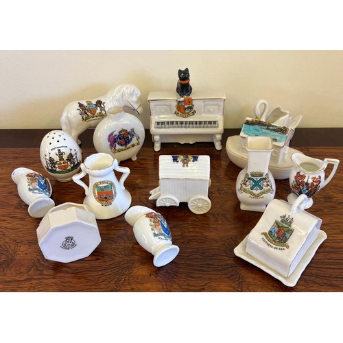 FOURTEEN VARIOUS PIECES OF CRESTED WARE