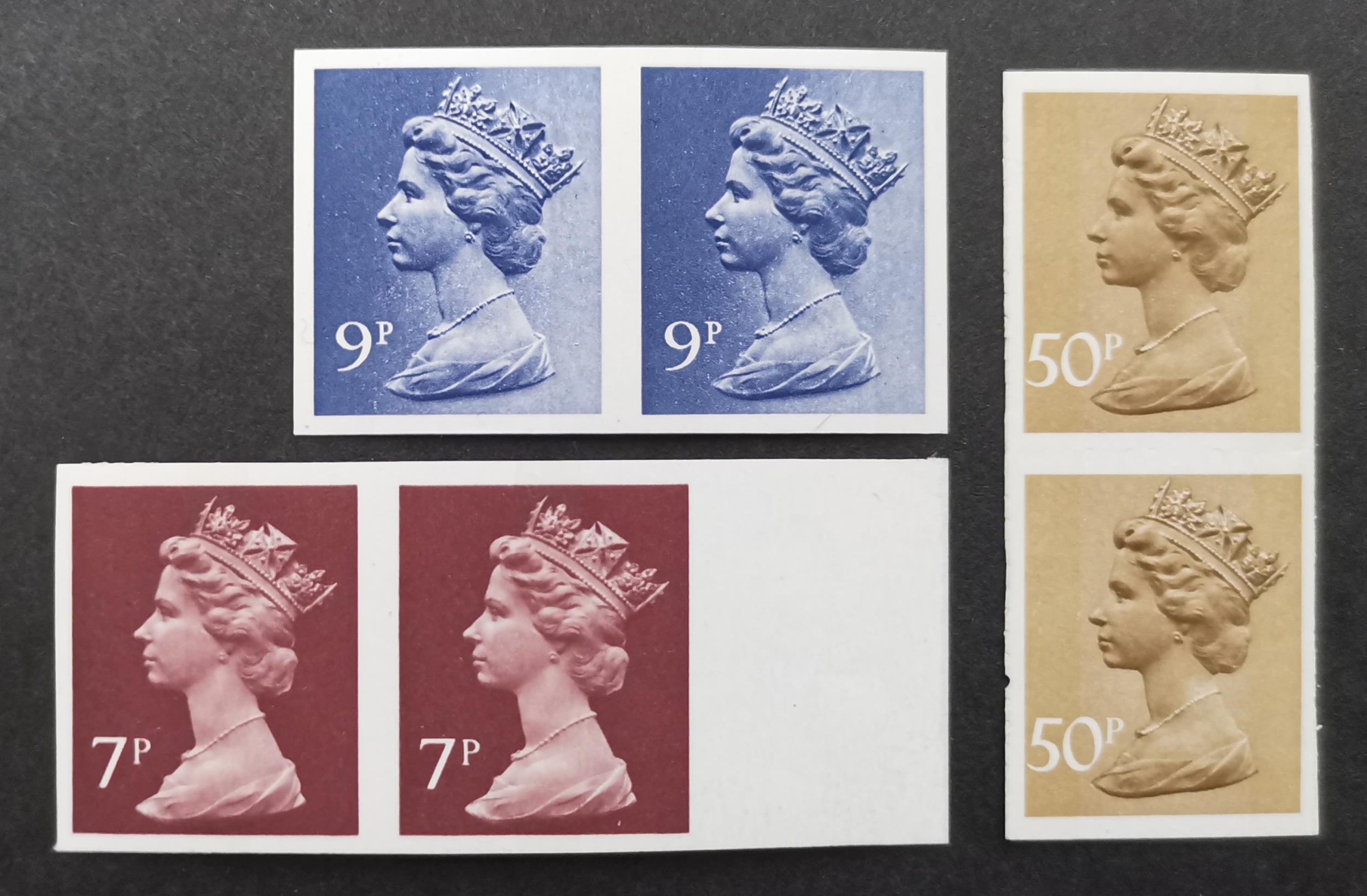 7p (centre band) 9p violet (2 bands) imperf pairs UM the 50p pair ...