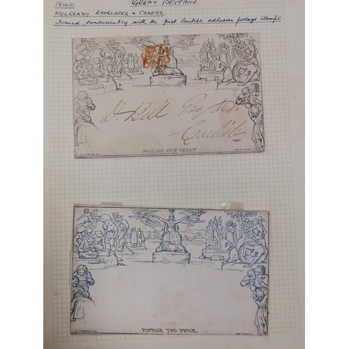 QV. 1840 1d Mulready envelope A156 good used with red MC and unused 1d ...