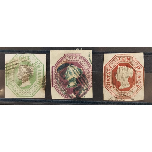 QV. 1847-54 1/- 6d and 10d cut square fair to fine used the 10d with ...