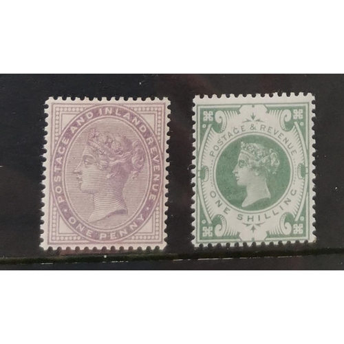 QV. 1881 1d pale lilac 14 dots and 1887 1/- green the 1d with light ...
