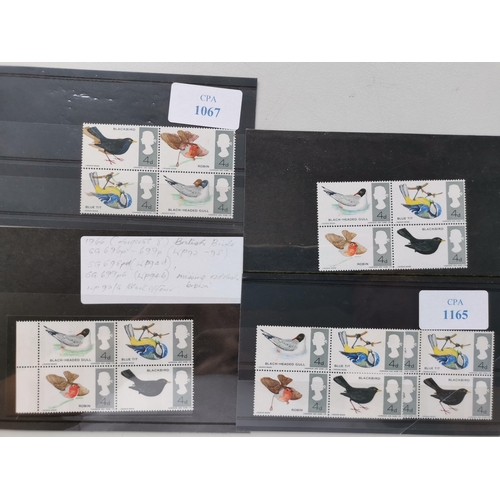 QE II. 1966 Birds ord and phos. blocks of 4 with red-brown omitted ord ...