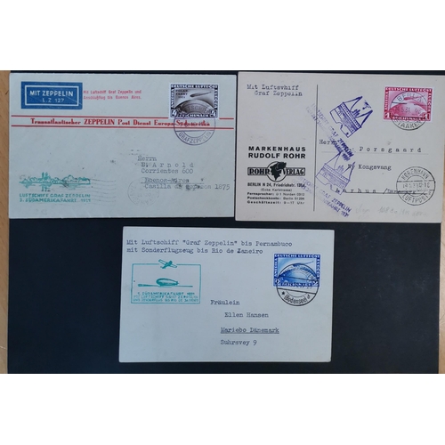 GERMANY. Zeppelin stamps on cards (2) and cover comprising 1928-31 1m ...