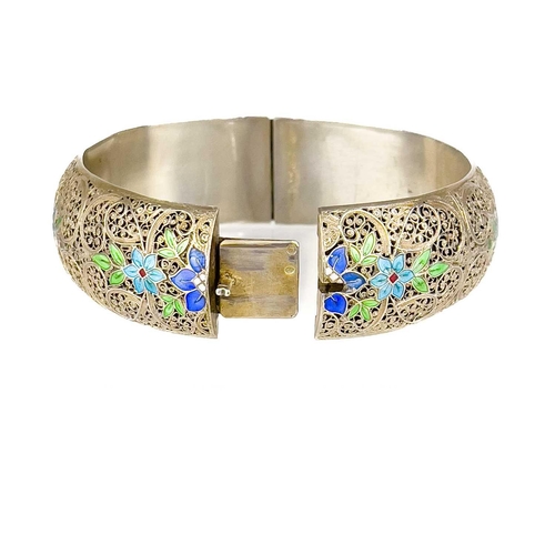 A Chinese silver filigree hinged bangle, early 20th century. With ...