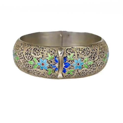 A Chinese silver filigree hinged bangle, early 20th century. With ...