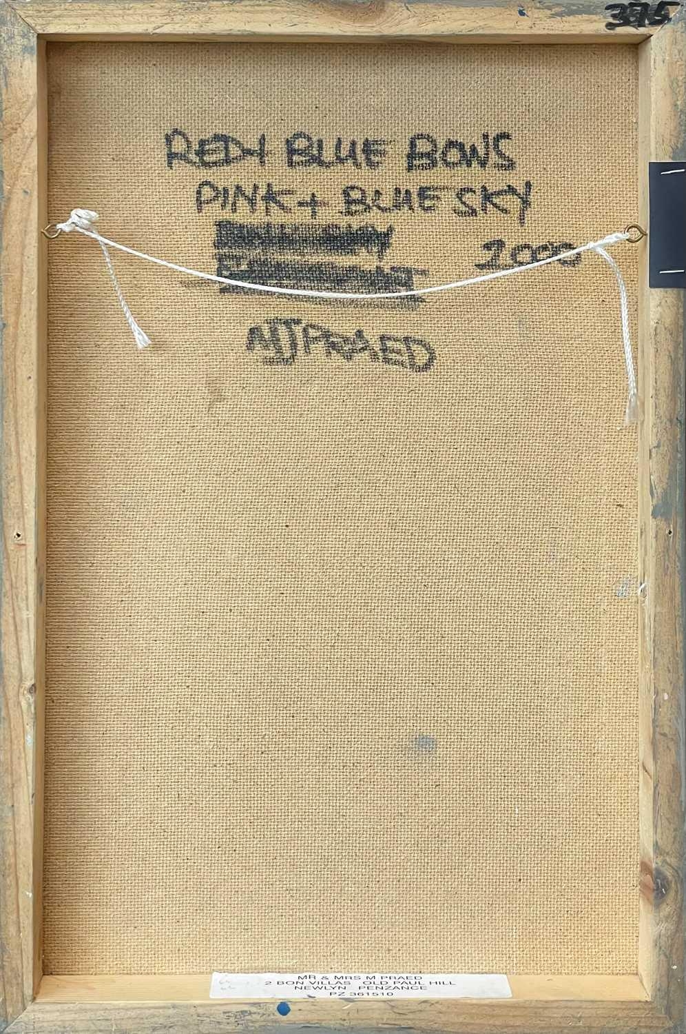 Michael J PRAED (1941) Red & Blue Bows, Pink + Blue Sky Oil on board ...