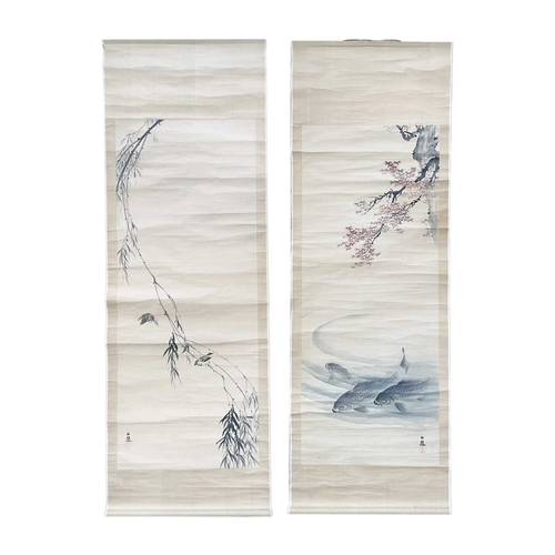 Two Japanese painted scrolls, 19th century. Entitled 'maple branch and ...