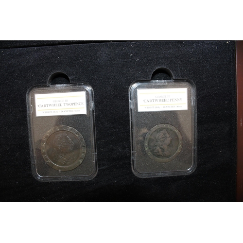 "George III Cartwheel Coin Set In Wooden Case