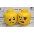 2 x Large Stacking Lego Storage Heads Containing A Quantity Of Lego