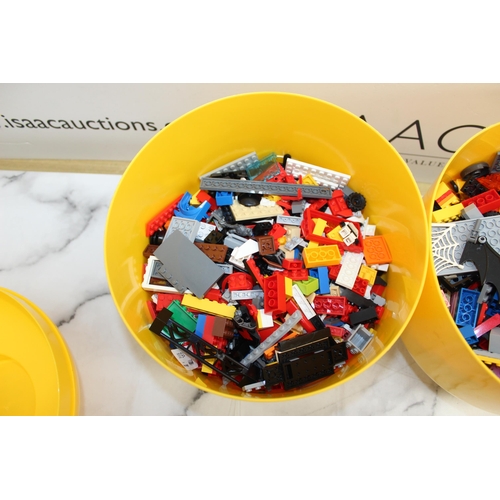2 x Large Stacking Lego Storage Heads Containing A Quantity Of Lego