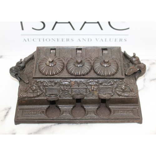 Late 19th Century Cast Iron Inkwell With 3 Pots Length 22.5cm
