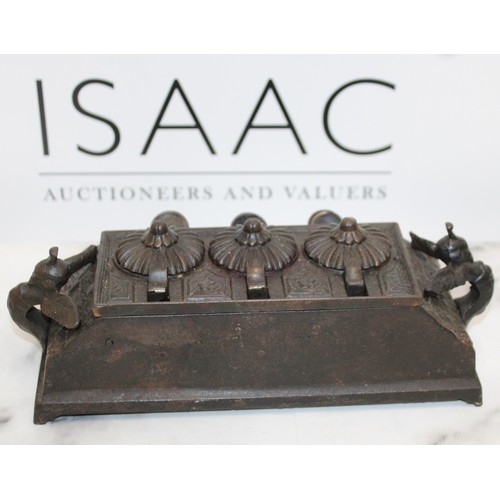Late 19th Century Cast Iron Inkwell With 3 Pots Length 22.5cm
