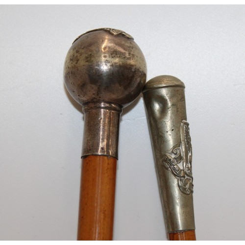 2 x Silver Topped Swagger Sticks Royal Army Ordnance Corps /Modern
