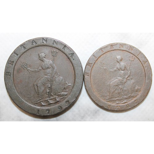 2 x 1797 Cartwheel Penny BRITANNIA Coins