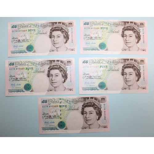 Five Bank Of England Consecutive Five Pound Notes. Cashier Merlyn ...
