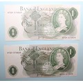 Two Bank Of England Consecutive One Pound Notes. Cashier Jo Page. Mint ...
