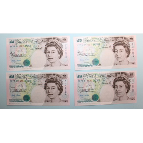 Four Bank Of England Consecutive Five Pound Notes. Cashier Merlyn ...