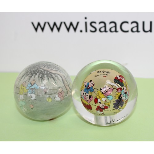 2 x Collectable Chinese Reverse Hand Painted Medium Sized Paperweights ...