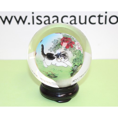 1 x Large Chinese Reverse Hand Painted Paperweight With Stand H: 4 ...