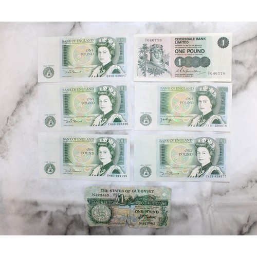 7 x Collectable One Pound Bank Notes England/Scotland And Guernsey Inc ...
