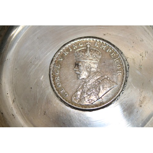 A Silver Stamped Dish With A 1917 Inset British India One Rupee Coin ...