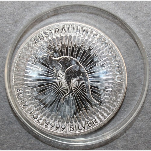 2019 1oz Australian Kangaroo 1 Dollar Silver Coin In A Case