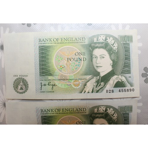 Three Bank Of England Consecutive One Pound Notes Cashier Jo Page