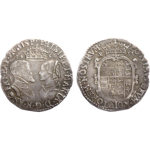 Philip and Mary Shilling. 1554. Silver, 6.21g. 31mm. Busts face to face ...