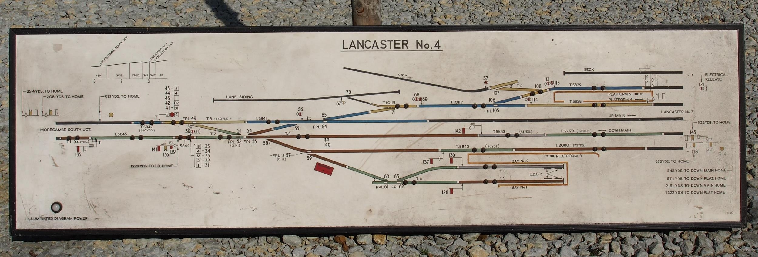 British Rail signal box illuminated diagram "LANCASTER No 4", complete ...