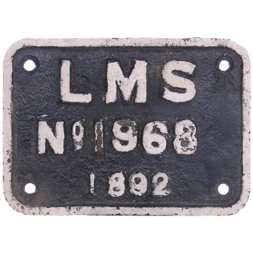 393 - A tenderplate, LMS, 1968, 1892. The 1928 LMS tender numbering ...