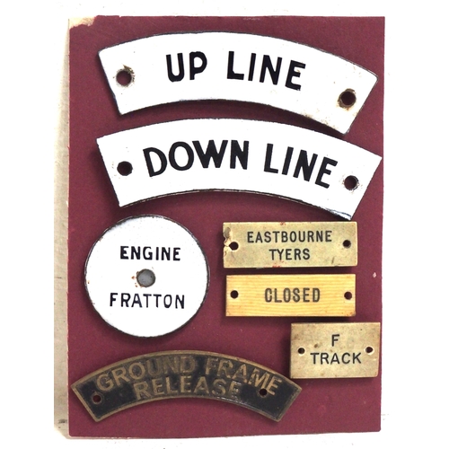 Selection of LSWR/SR signal box instrument plates mounted on card ...