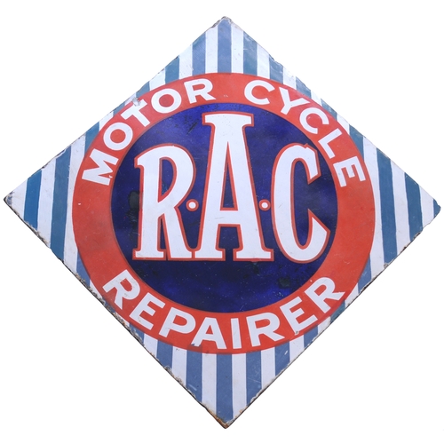 An advertising sign, RAC MOTOR CYCLE REPAIRER, enamel, double-sided, 20 ...