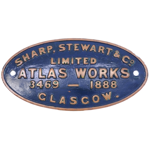 176 - A worksplate, SHARP STEWART, ATLAS WORKS, GLASGOW, 3469 of 1888 ...