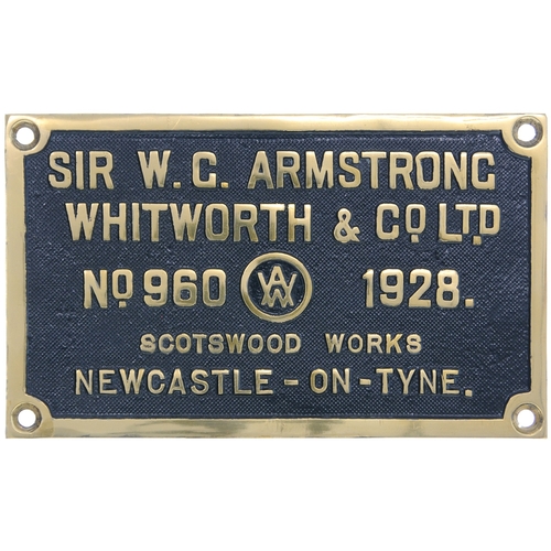 239 - A worksplate ARMSTRONG WHITWORTH 960 of 1928. From a GWR 56XX ...