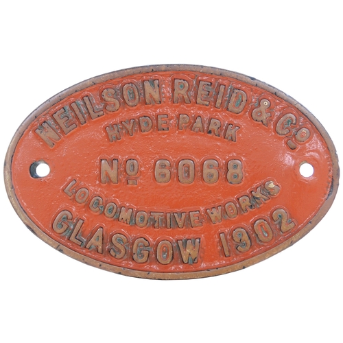 277 - A worksplate, NEILSON REID, HYDE PARK WORKS, 6068 of 1902. From a ...