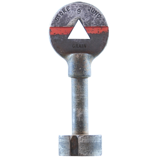 A single line key token, STOKE JUNC-GRAIN, (chromed steel), from the ...