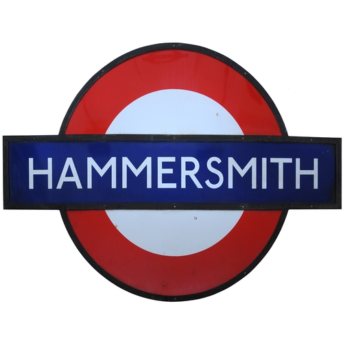 335 - A London Transport target sign, HAMMERSMITH, enamel, three panels ...