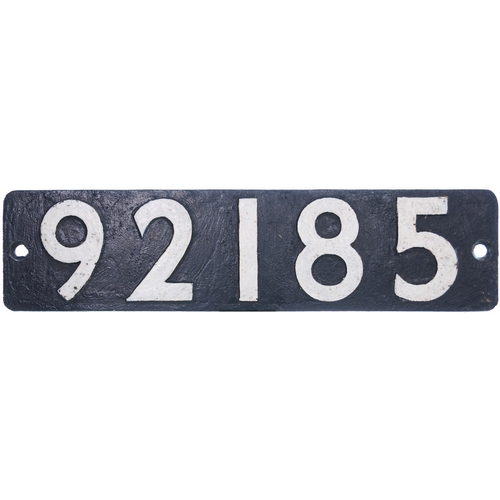 418 - A smokebox numberplate, 92185, from a 9F Class 2-10-0 built at ...