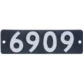 A smokebox numberplate, 6909, from a GWR Hall Class 4-6-0, FREWIN HALL ...