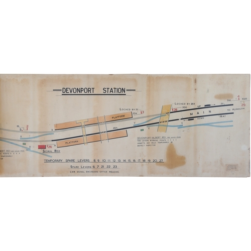 46 - A GWR signal box diagram, DEVONPORT STATION, showing the lines to ...
