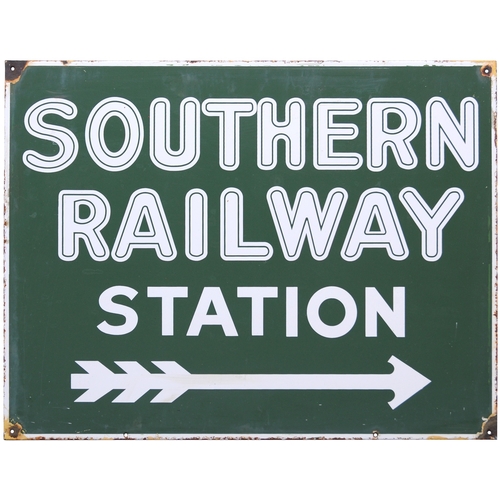 395 - An SR direction sign, SOUTHERN RAILWAY, STATION, with sunshine ...
