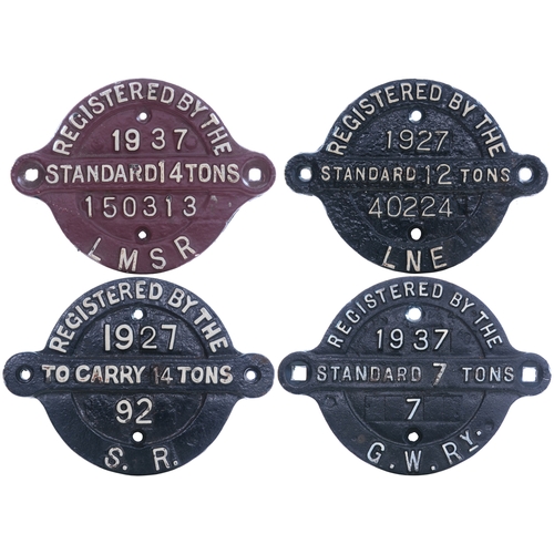 Wagon registration plates, (a) GWR 7, 1937, 7T, (b) SR 92, 1927, 14T ...