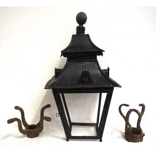 957 - Aged square lamp case, no glasses, stands 30