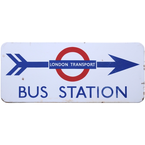 An LT direction sign, LONDON TRANSPORT, BUS STATION, (f/f), enamel ...